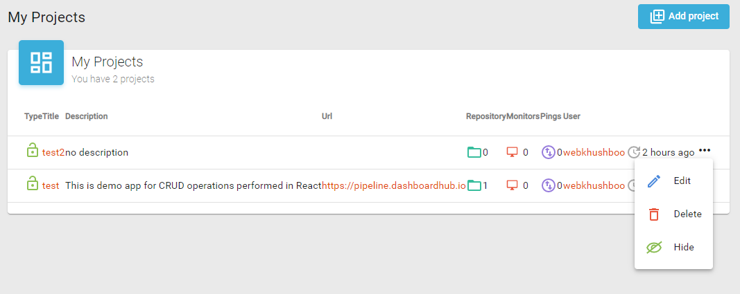 delete project not working on project list page · Issue #1515 ...
