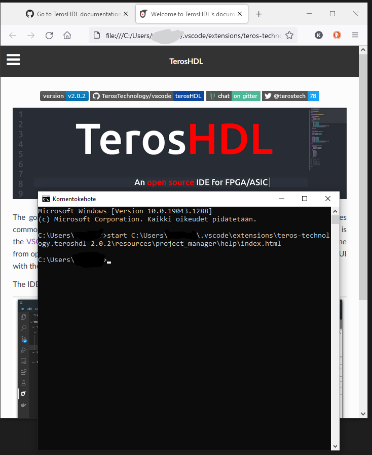 Go to TerosHDL documentation opens a terminal instead of the documentation in browser · Issue ...