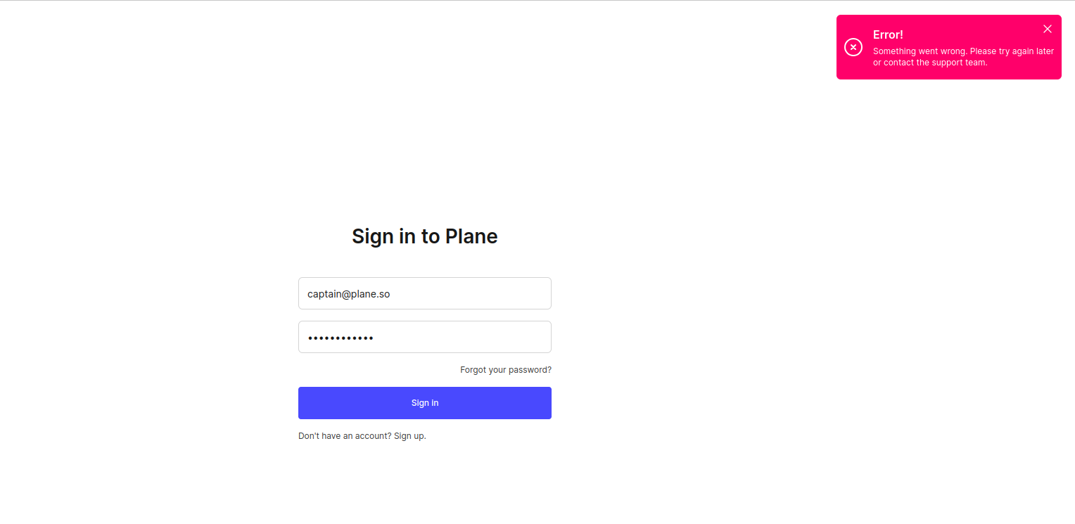 [bug]: defult login try show this "someting went wrong please try again later of contact the ...