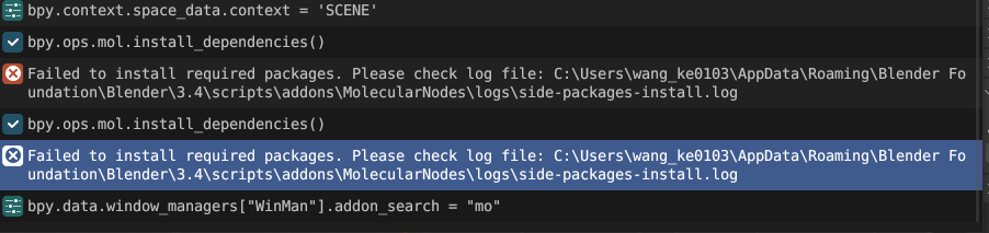 [for help] cannot “install package” · Issue #150 · BradyAJohnston/MolecularNodes · GitHub