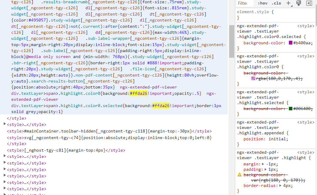 Changing color of Highlighted words of search results work locally but not in higher environment ...