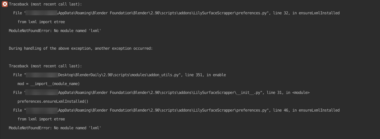 lxml error on 2.83.15 · Issue #78 · eliemichel/LilySurfaceScraper · GitHub