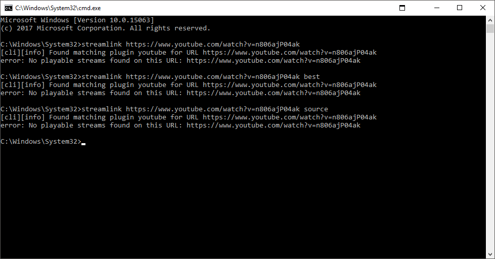YouTube: No playable streams found on this URL · Issue #1421 ...