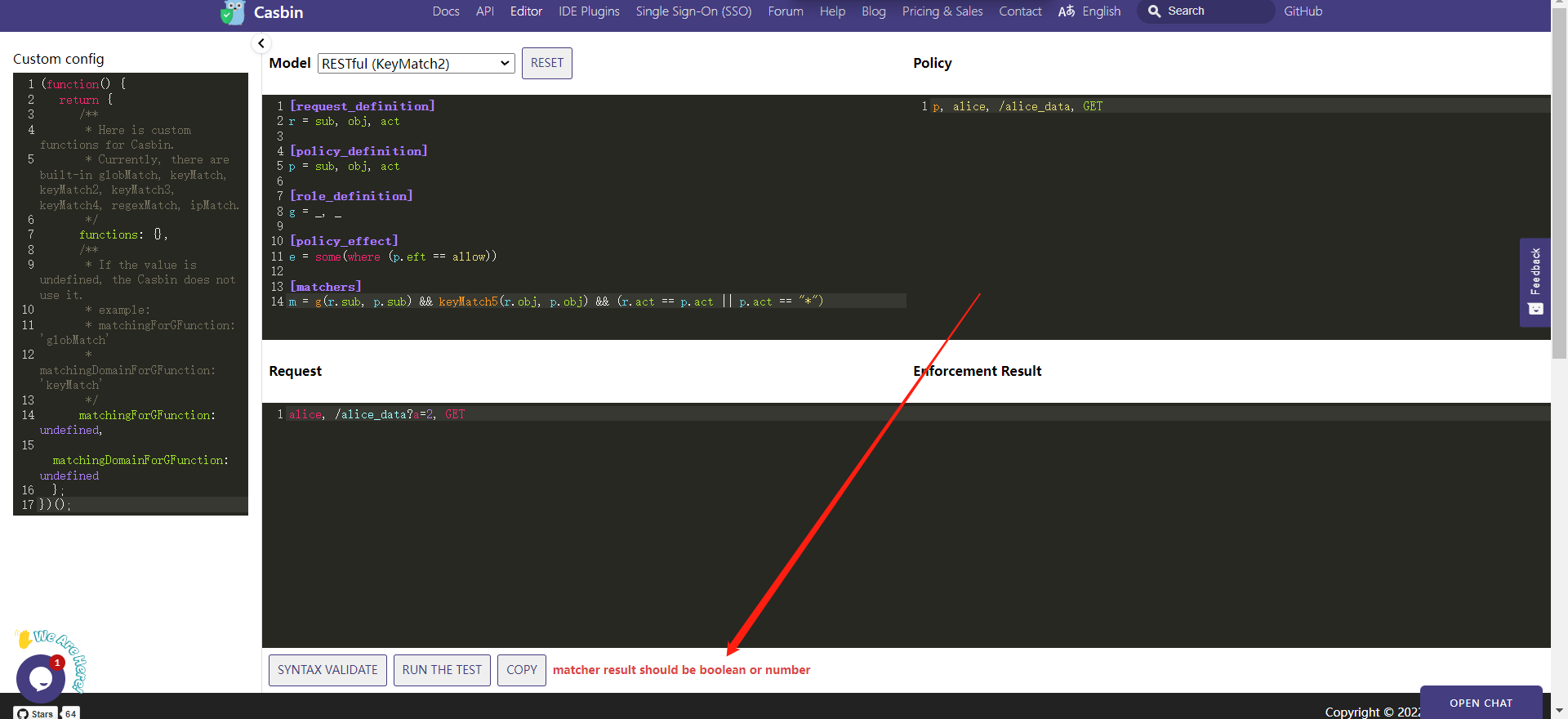 [Feature] The editor in official documentation should support keyMatch5 · Issue #73 · casbin ...