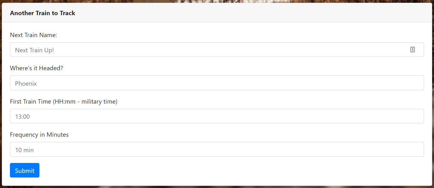 GitHub - nevermindthelabel/Train-Scheduler: Front end app using data ...