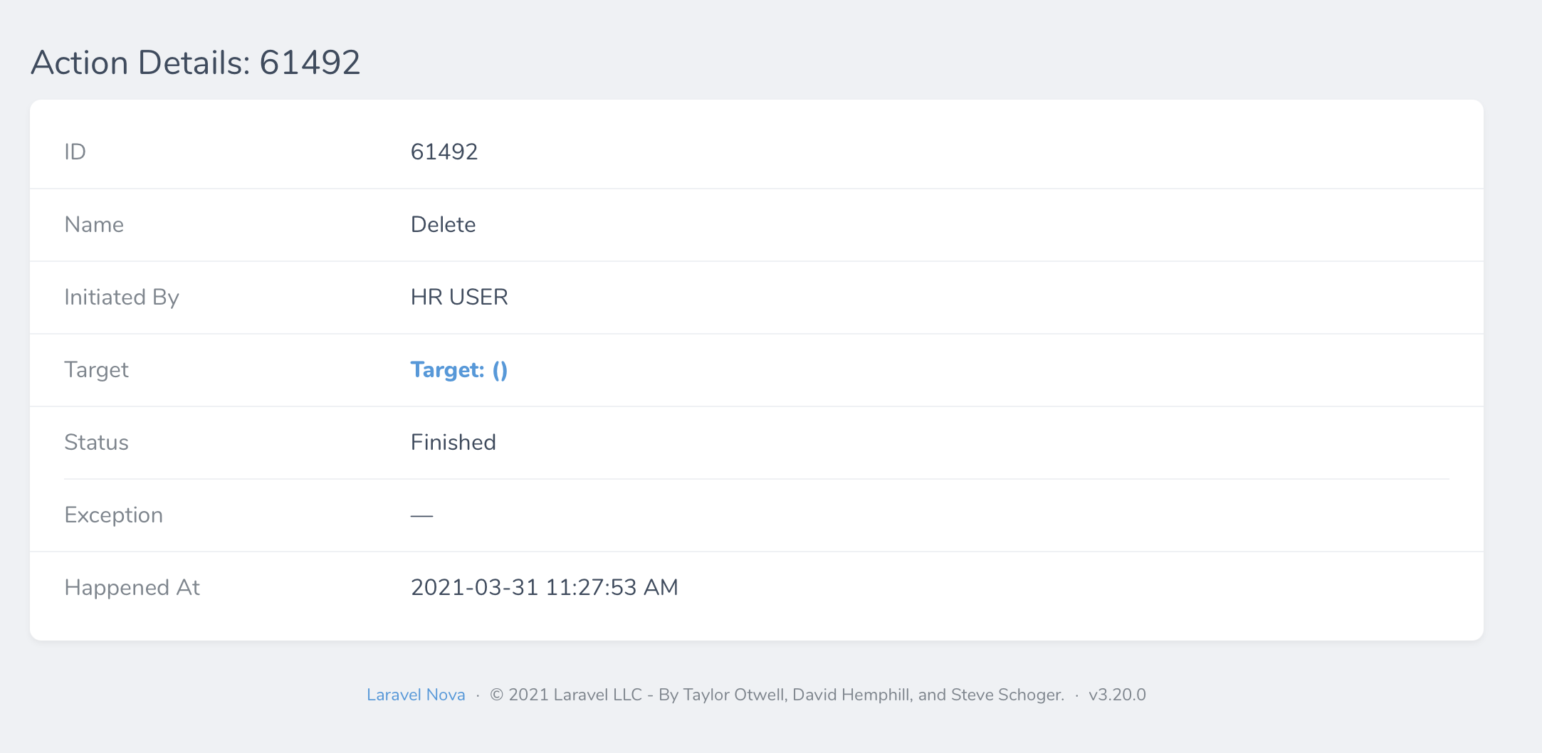 Delete On Nova Action Resource Will Not Show What Resource Is Deleted · Issue 3313 · Laravel