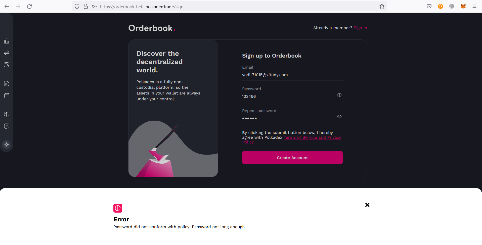 Password Not Long Enough · Issue 210 · Polkadex Substratepolkadex Open Beta · Github