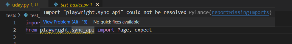 I tired all possible ways but did not work can some one pls help here Import "playwright.sync ...
