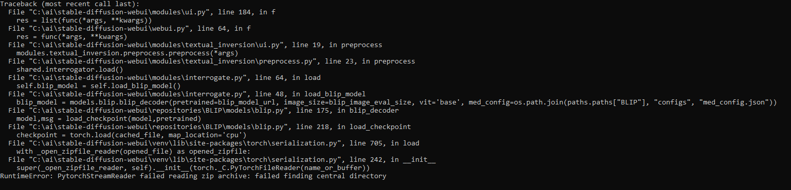 Failed finding central directory error while trying to preprocess ...