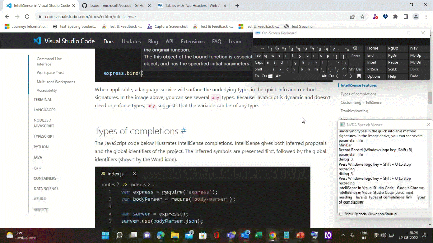 A11Y_Visual Studio Code Services_Docs User Guide_IntelliSense_ScreenReader:Column two is not ...