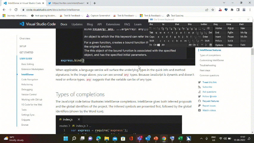 A11Y_Visual Studio Code Services_Docs User Guide_IntelliSense_ScreenReader:On navigating using ...