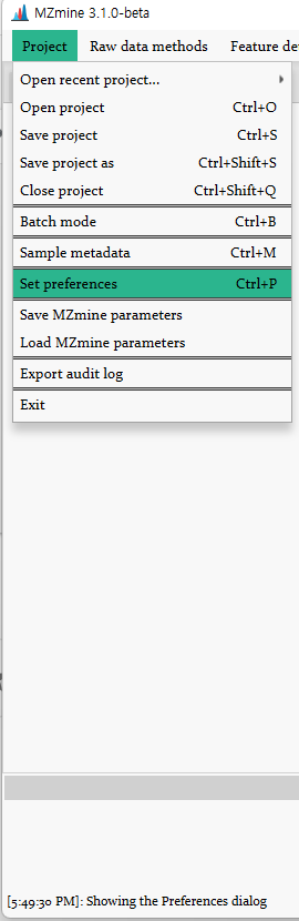 Can't open set preferences (Ctrl+P) · Issue #773 · mzmine/mzmine · GitHub