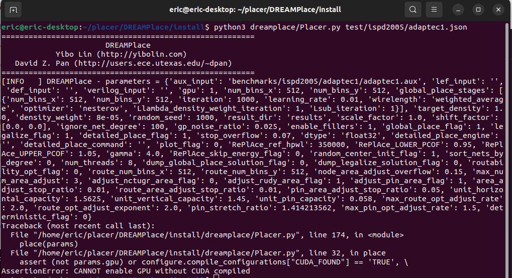 Met error when I run " python dreamplace/Placer.py test/ispd2005 ...