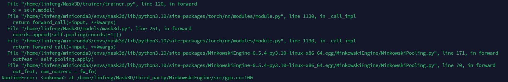 Error when calling MinkowskiPooling · Issue #565 · NVIDIA/MinkowskiEngine · GitHub