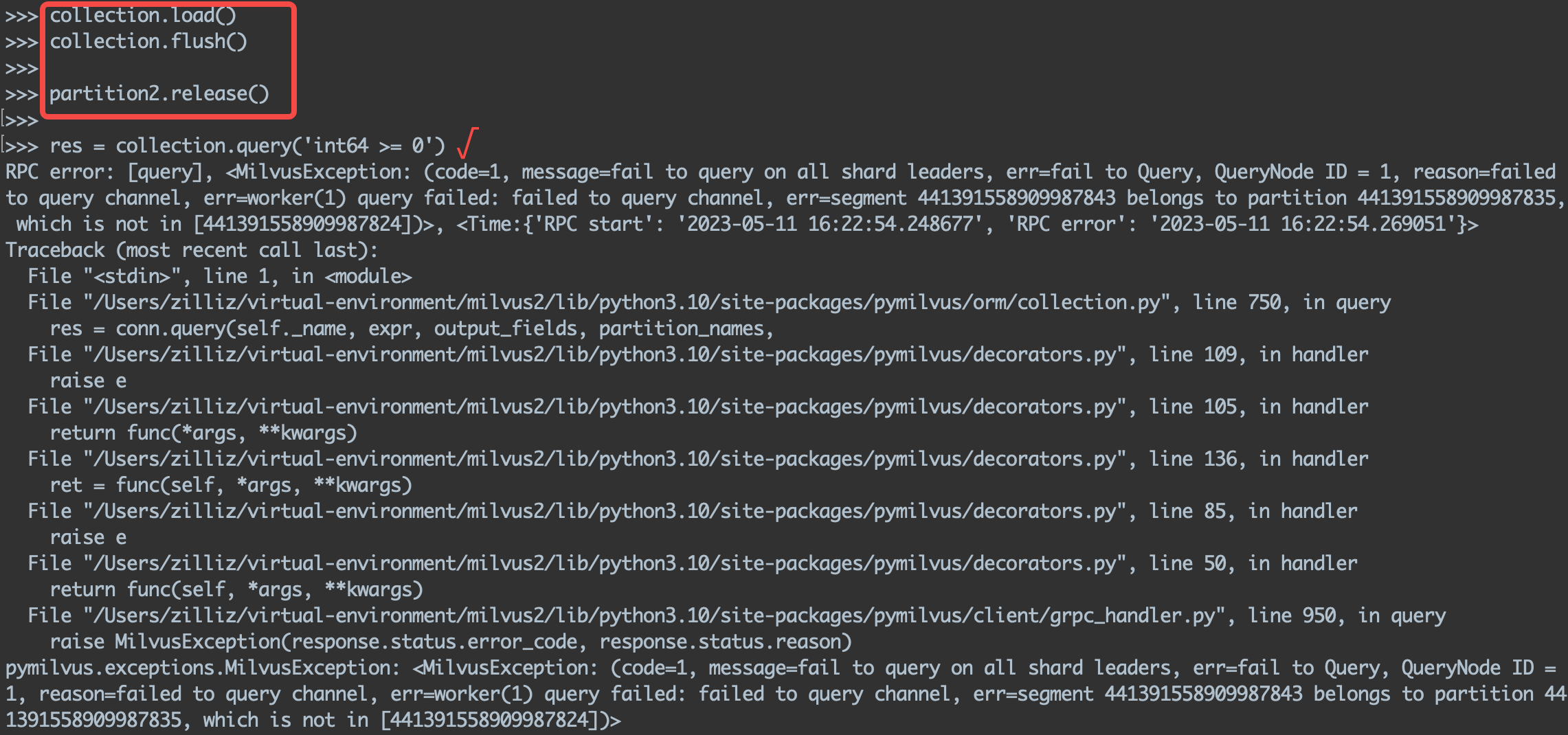 Bug Query Multiple Times On A Collection Before And After Releasing Its Partition Behaves