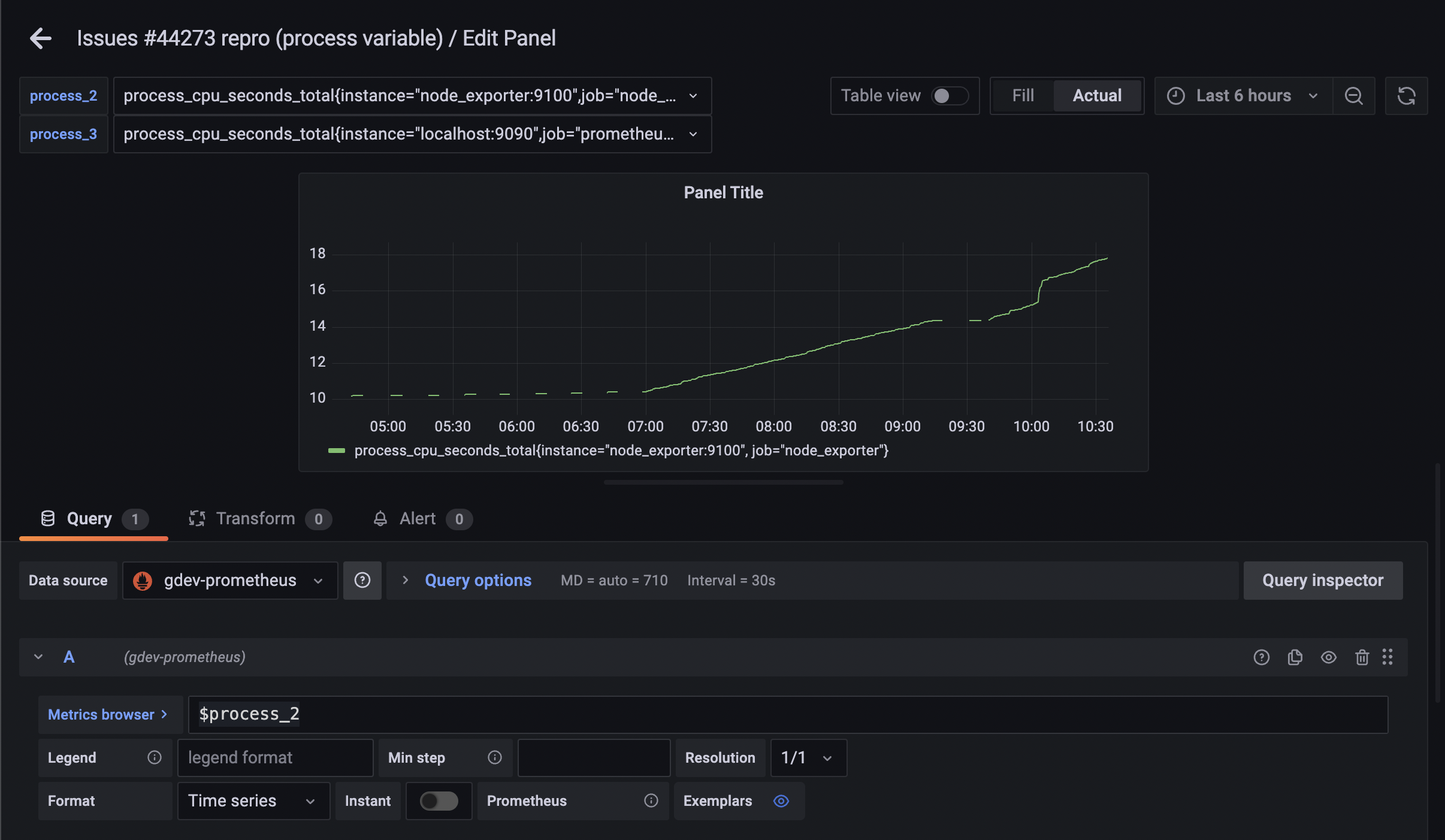 Prometheus: Query editor error when template variable is called 'process' since upgrading to 8.3 ...