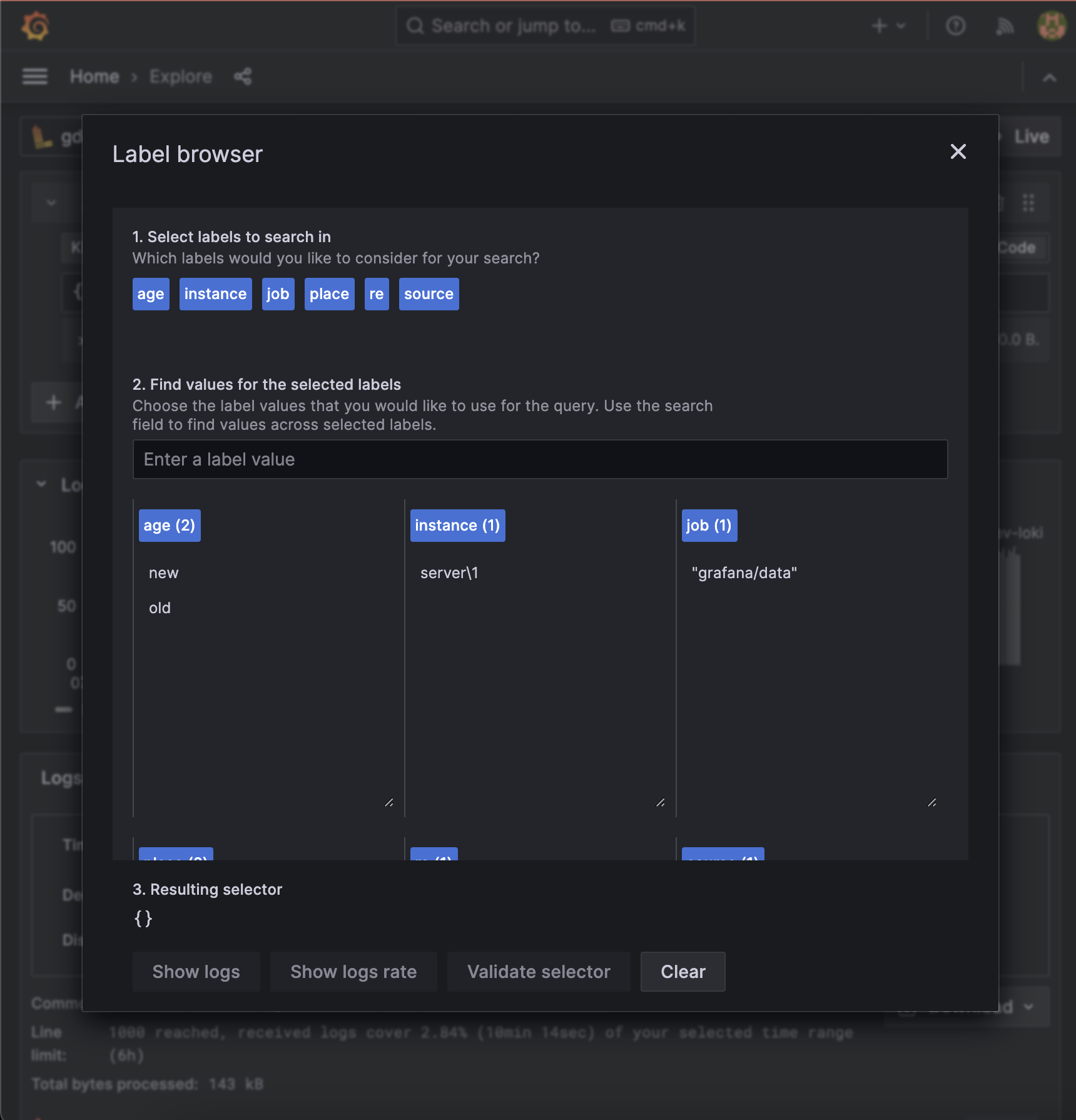 Loki: Label browser's show logs button is hidden · Issue #71747 · grafana/grafana · GitHub