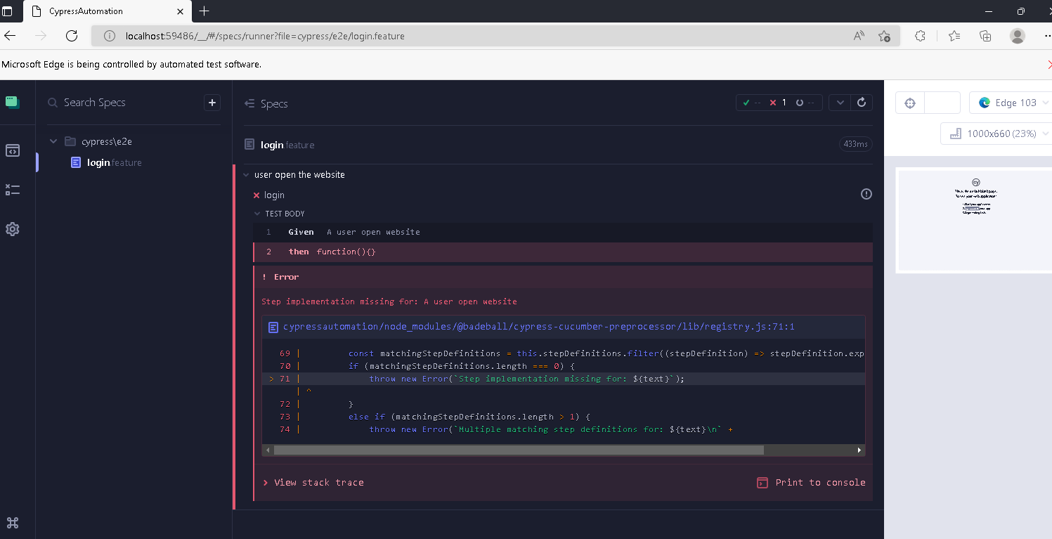 Badeball I Am Facing Step Implementation Missing Error While Using Cucumber With Cypress 
