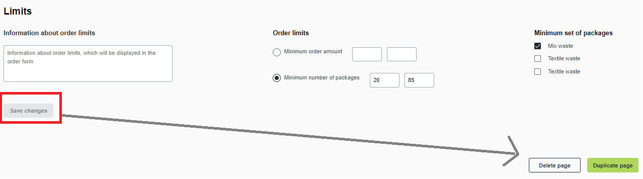[UBS Tariffs Page] "Save changes" button of the section limits is not located according to the ...