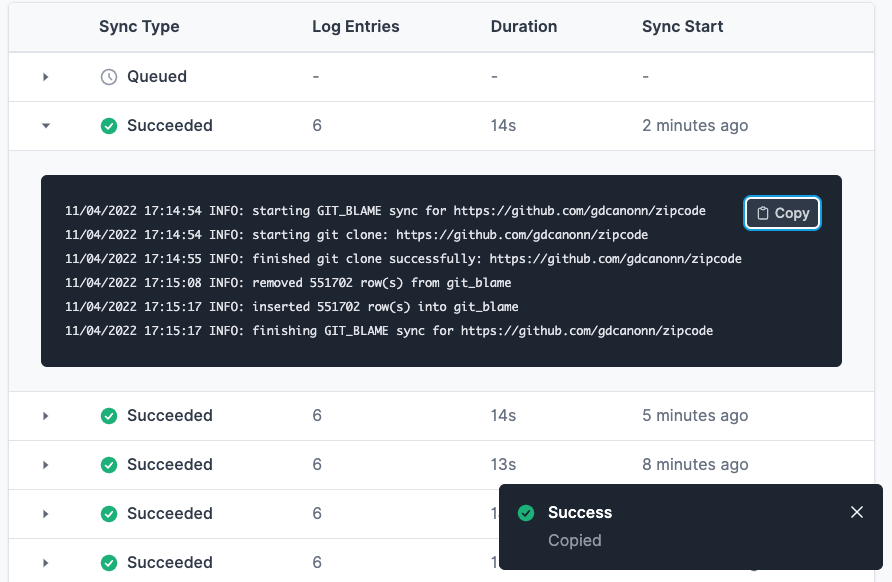Copy Button In Logs Does Not Work · Issue 479 · Mergestat Mergestat · Github