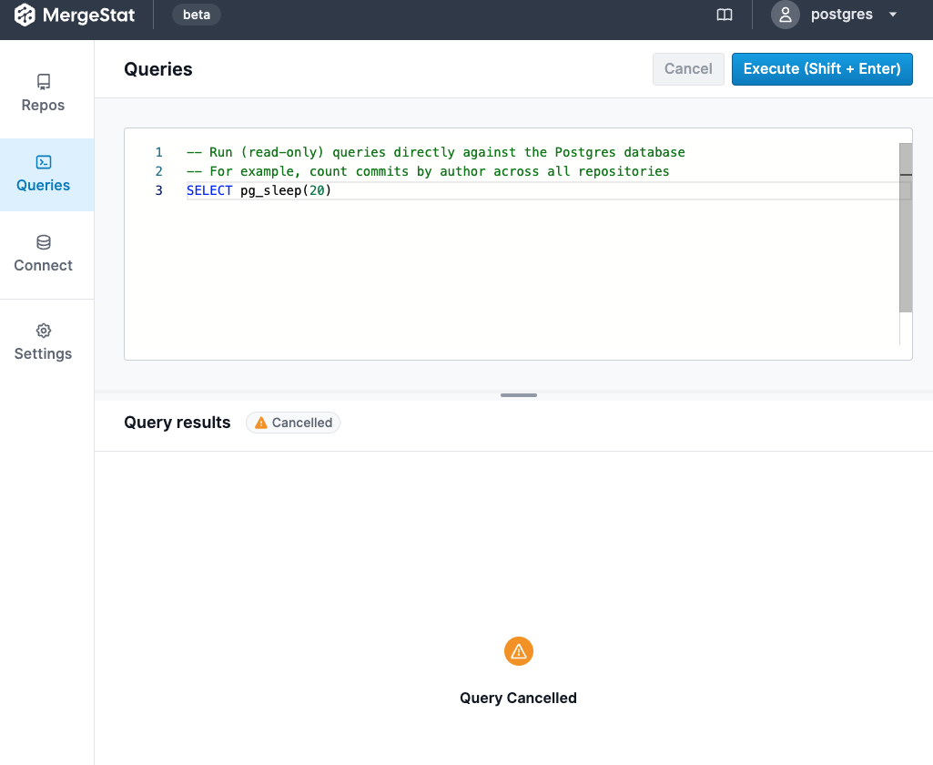 Implement Cancel Button In Queries Ui · Issue 482 · Mergestatmergestat · Github
