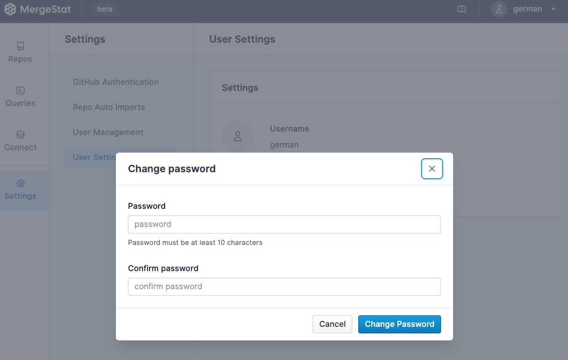 chore(users): Implementing change password in settings by german-mergestat · Pull Request #573 ...