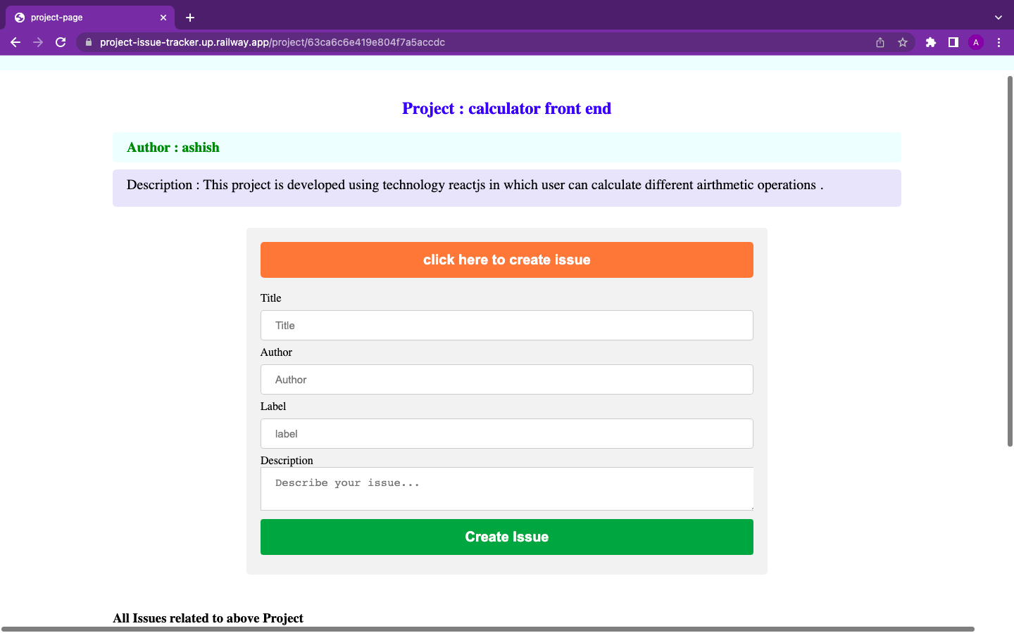 Github Gitwithashishroyissue Tracker This Project Is Developed Using Nodejs For Managing