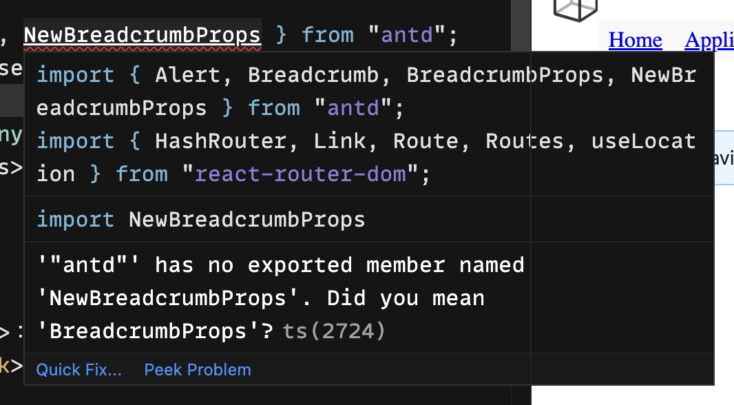 Cannot refer new breadcrumb `item` prop by `BreadcrumbProps["item ...