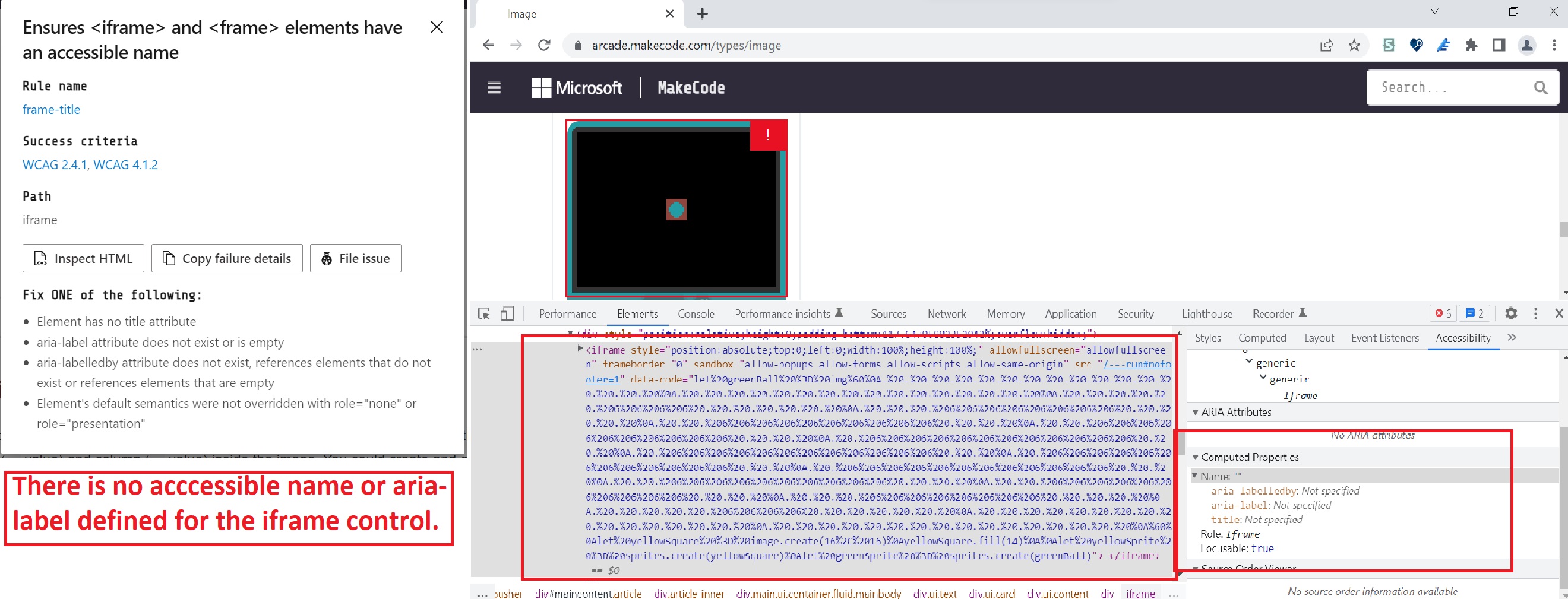 [Programmatic Access -MakeCode - Image]: No name or aria-label is defined for "Video game ...