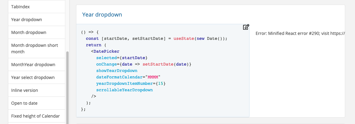 Year Dropdown Demo Broken On Webpage · Issue 2129 · Hacker0x01 React Datepicker · Github