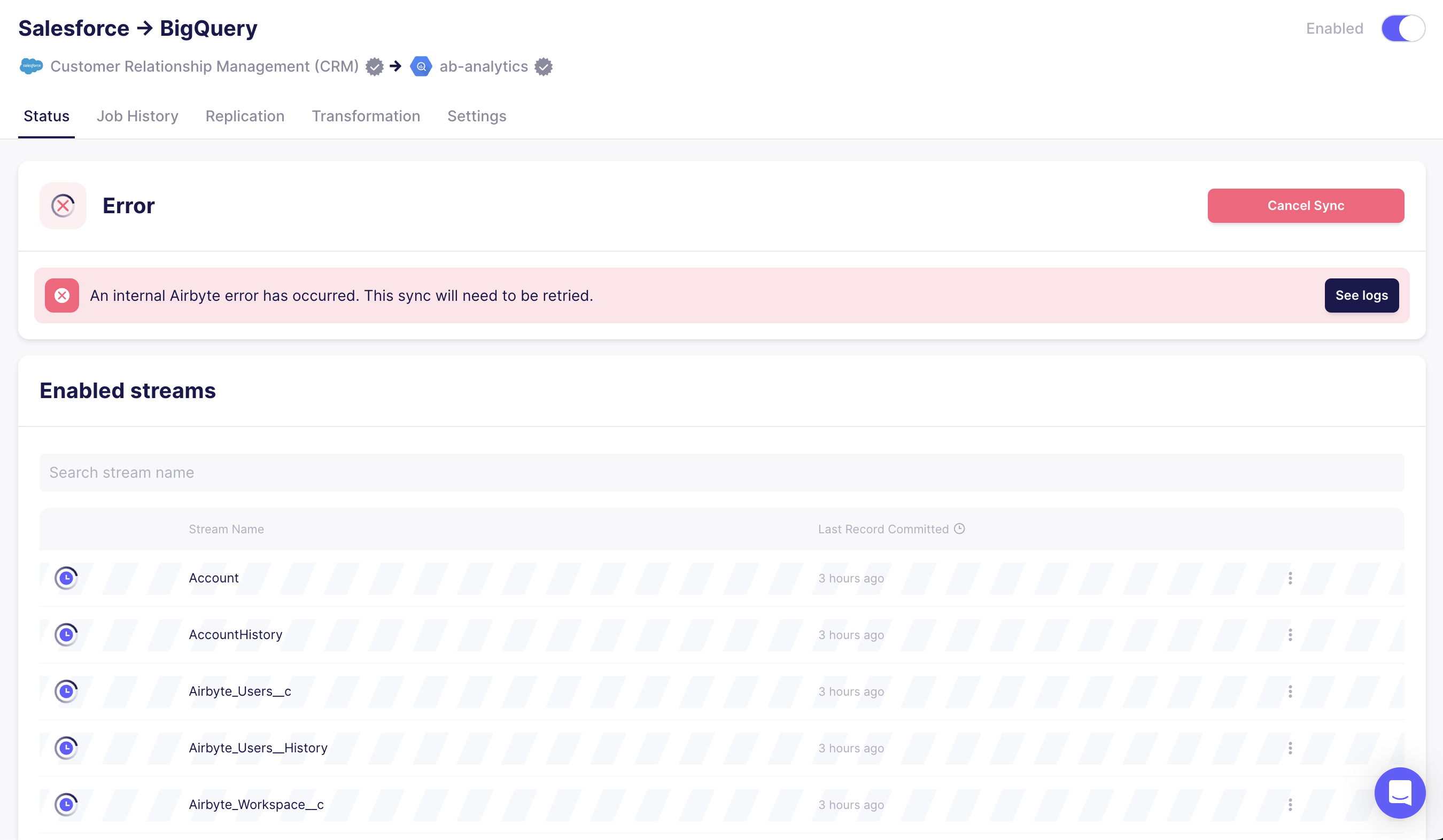 Stream Centric Ui Error Status Shown When New Sync Is Running · Issue 26642 · Airbytehq