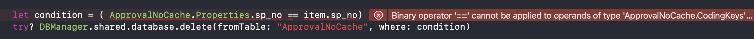 Binary operator '==' cannot be applied to operands of type 'ApprovalNoCache.CodingKeys' and ...