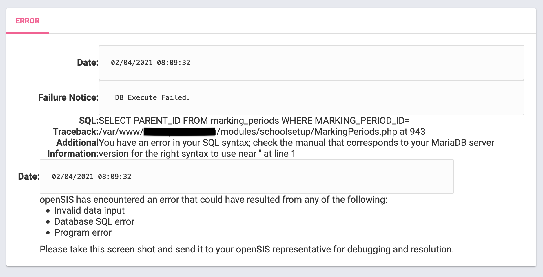 Marking period issue · Issue #152 · OS4ED/openSIS-Classic · GitHub