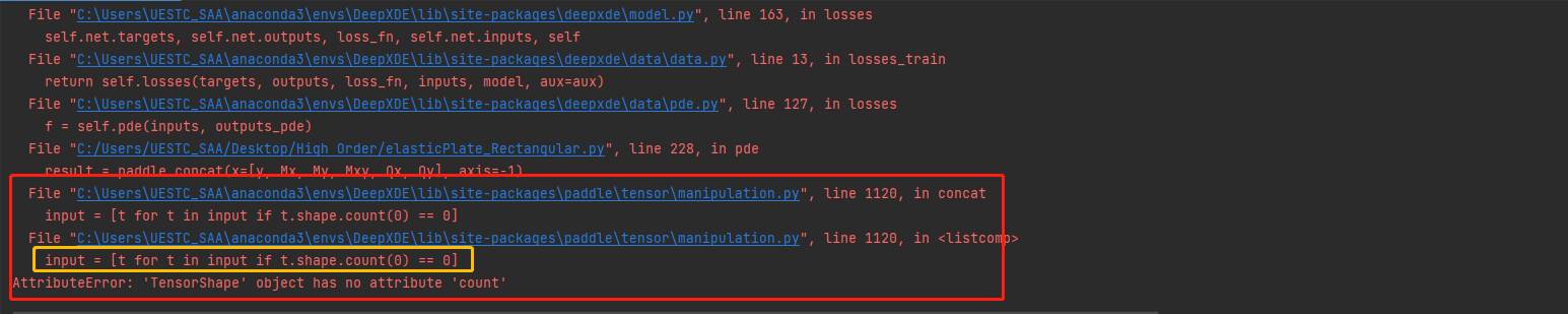 测试高阶微分算子方板算例报错AttributeError: 'TensorShape' object has no attribute 'count' · Issue #234 ...