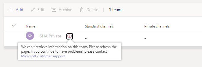 Bug report: m365 teams team list -> Error: Request failed with status ...