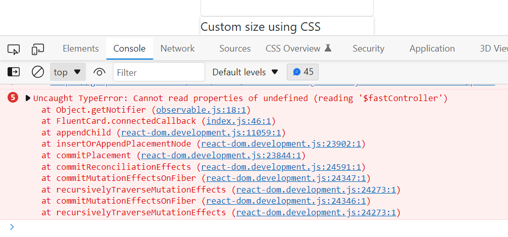 Fluent Card is not working correctly and throwing "Cannot read ...