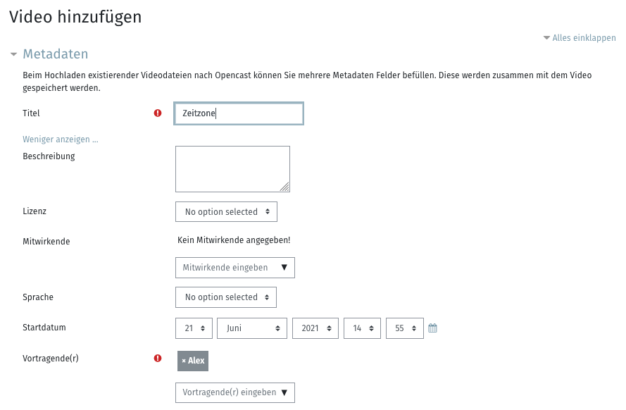 'Videos scheduled to be transferred to Opencast' block shows upload date instead of start date ...
