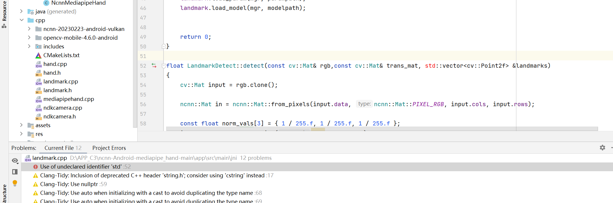 不知道大家有没有碰到landmark无法显示的情况？landmark.c文件中会报错 · Issue #11 · FeiGeChuanShu/ncnn-Android-mediapipe ...