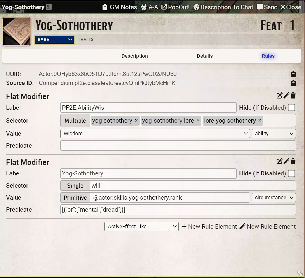 Rule Elements unable to check custom lore object ranks · Issue #6359 · foundryvtt/pf2e · GitHub
