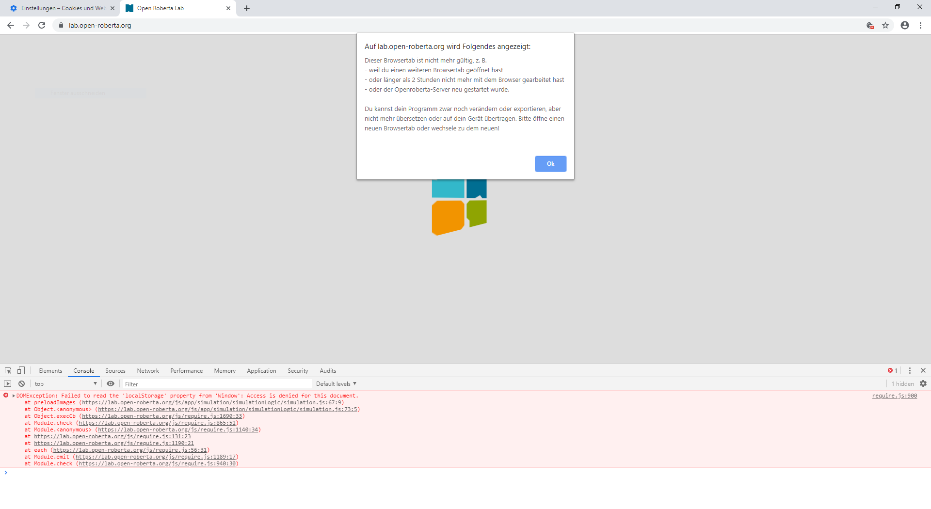 Open Roberta does not load, if cookies are disabled in the browser · Issue #259 · OpenRoberta ...