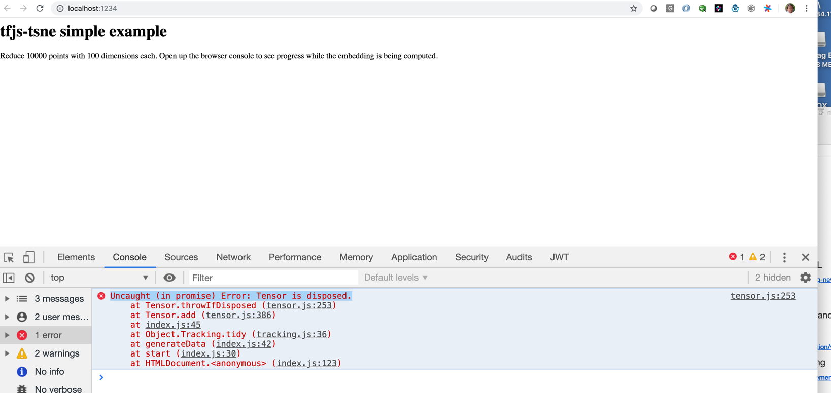 Tensor Is Disposed Error In Syntheticdata Example · Issue 71 · Tensorflowtfjs Tsne · Github