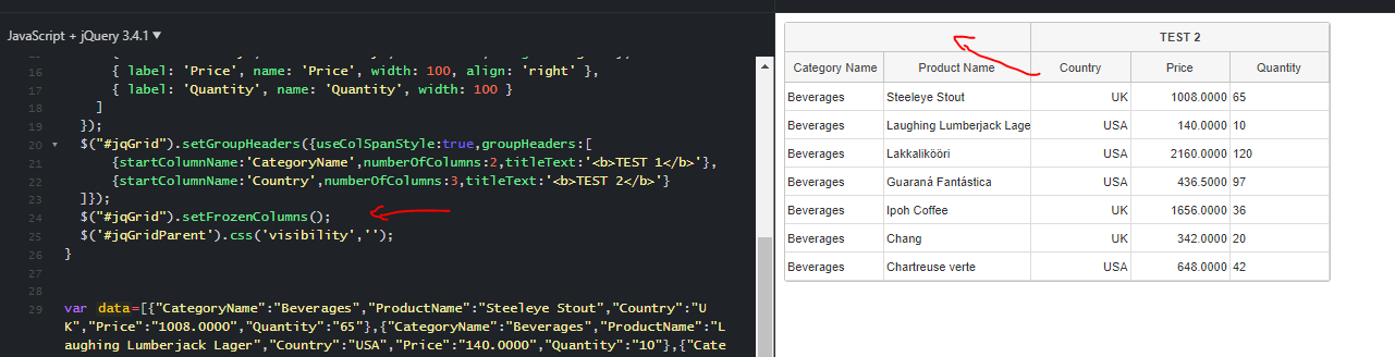 `footerrow` problem using `setFrozenColumns`, `groupingView` and ... `footerrow` problem using `setFrozenColumns`, `groupingView` and ...