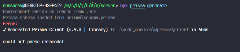 Error generating datamodel ("could not parse datamodel") !help · prisma prisma · Discussion ...