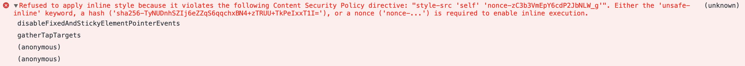 tap-targets causes CSP violation by injecting style sheet · Issue ...