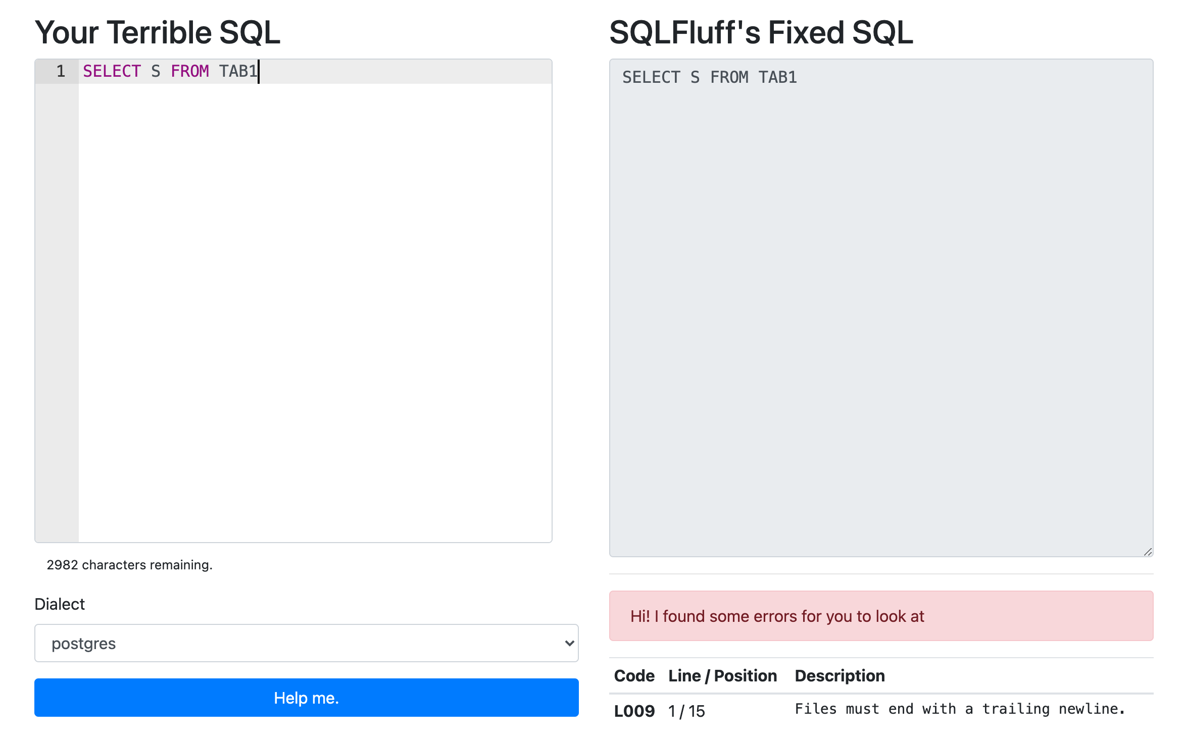 Test for perfect sql is unchanged, has no errors. · Issue #22 ...