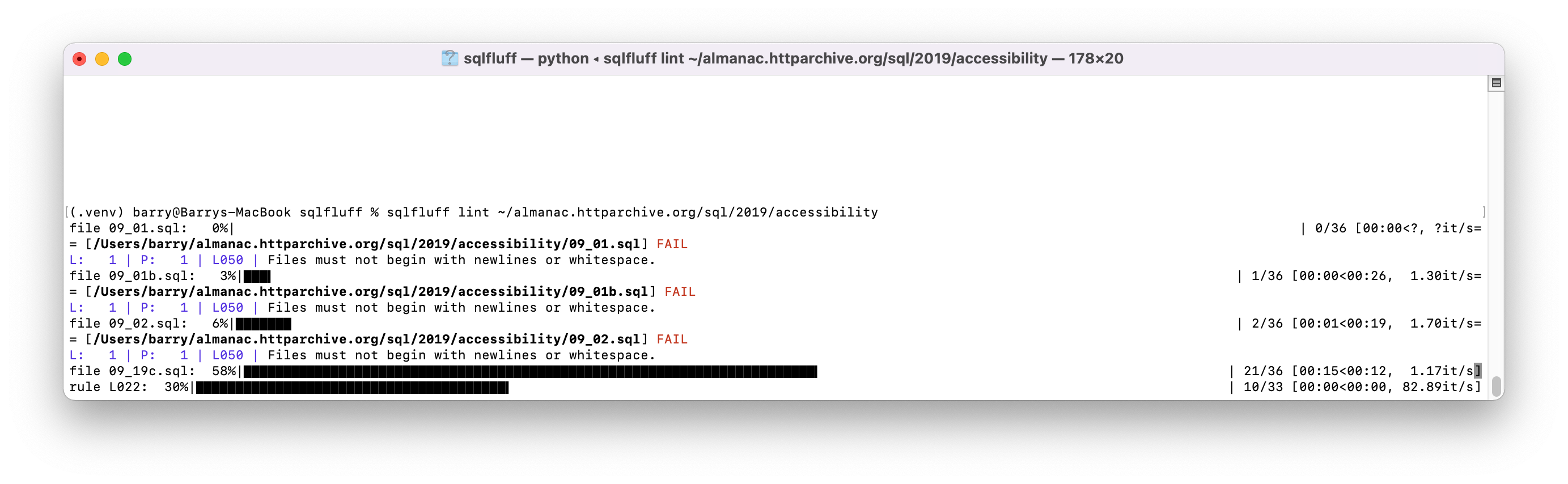Progress bar issue with lint errors · Issue #1841 · sqlfluff/sqlfluff · GitHub