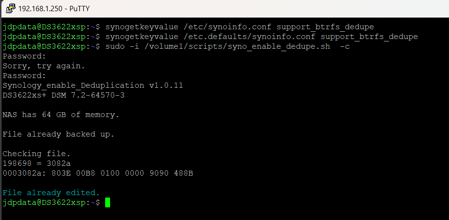 Deduplication not available on DS3622xs+ · Issue #27 · 007revad ...
