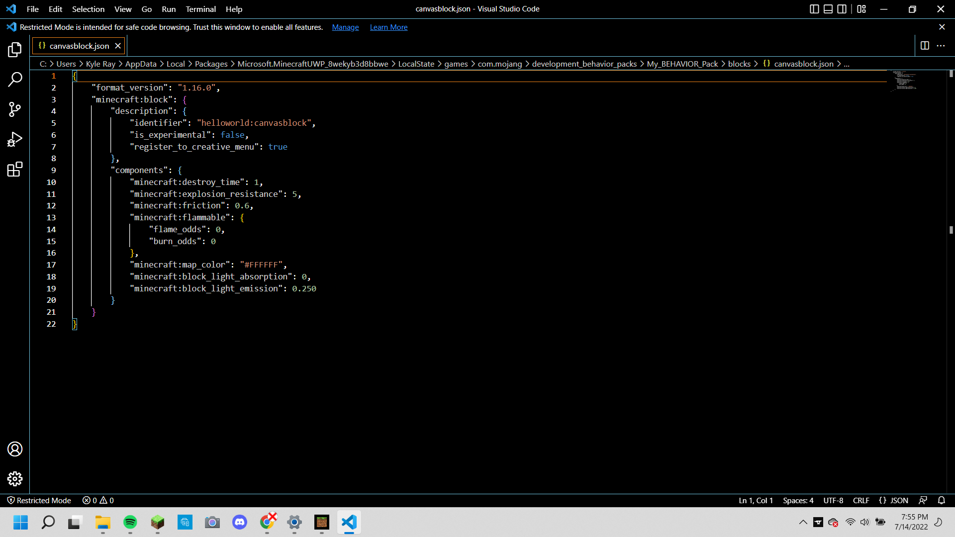 Not appearing in the creative menu · Issue #379 · MicrosoftDocs/minecraft-creator · GitHub
