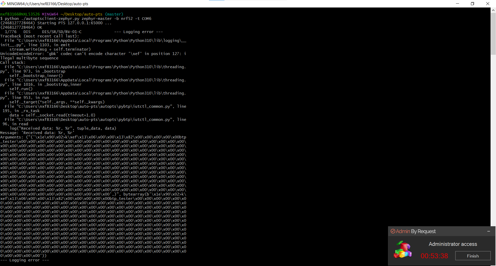 after pull the latest auto-pts console has garbled code · Issue #819 ...