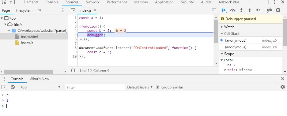 Variables and functions are not accessible in browser dev console? · Issue #2171 · parcel ...